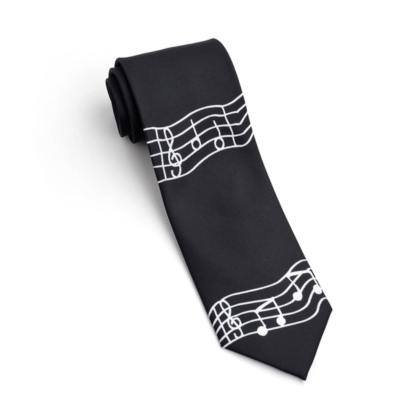 Tie-Wavy Notes Black Tie @ MusicGiftsUSA.com – Music Gifts USA