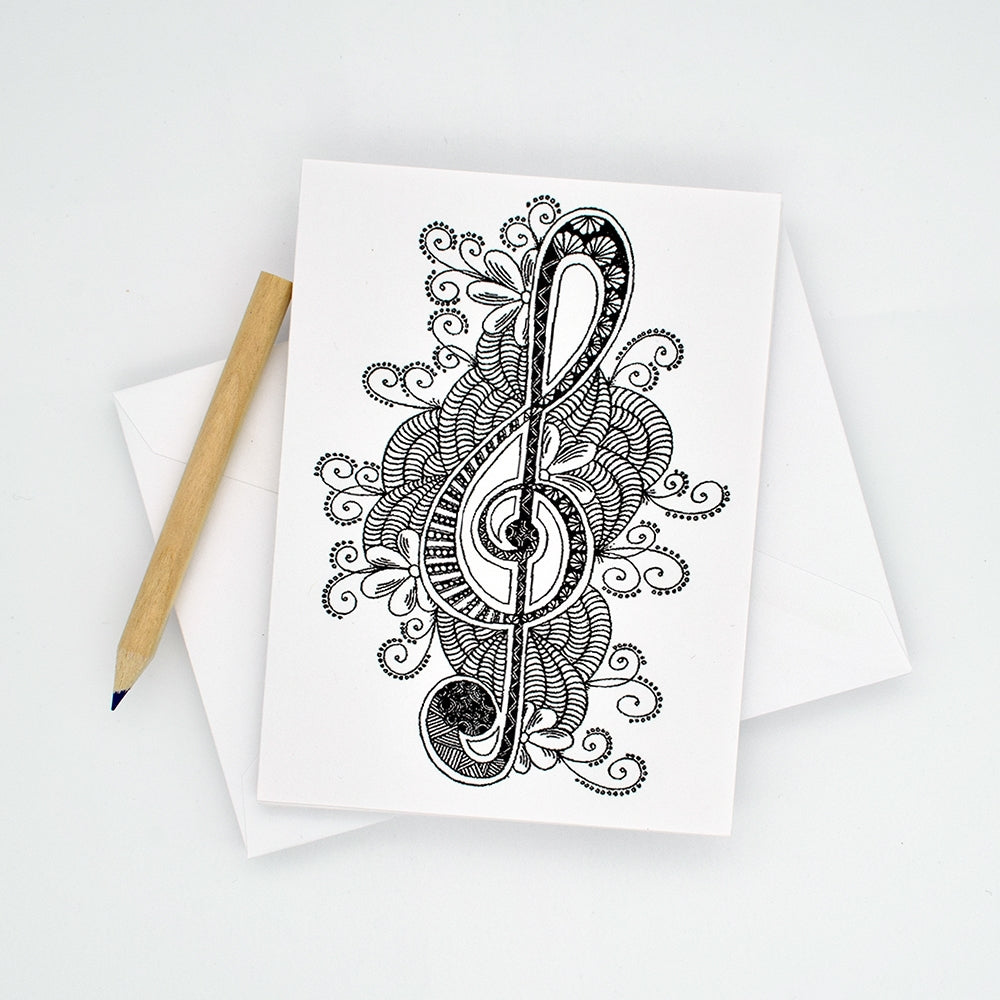 Coloring Treble Clef Notecards with Pencil at MusicGiftsUSA.com – Music ...